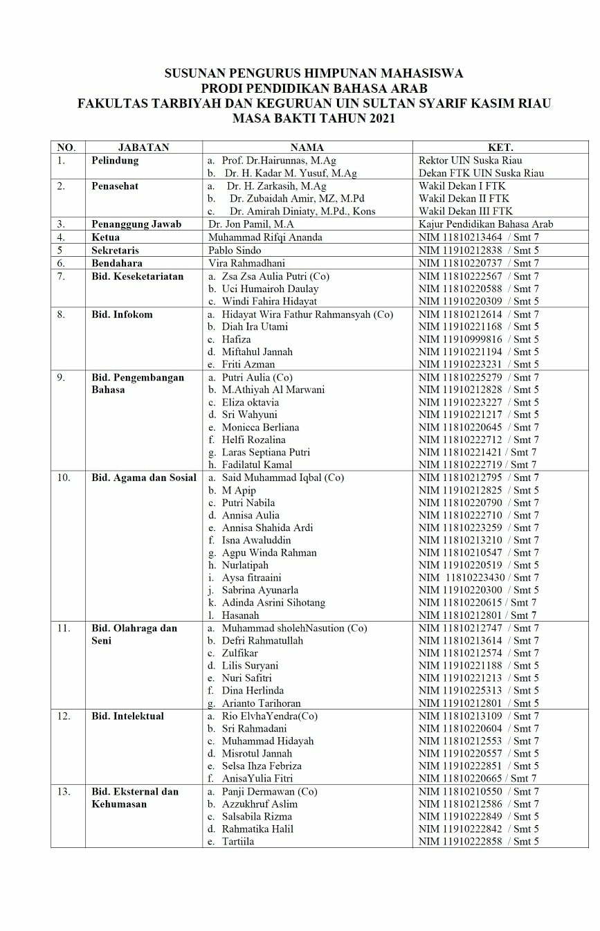 HMJ PBA – Pendidikan Bahasa Arab Fakultas Tarbiyah dan Keguruan UIN Sultan Syarif Kasim Riau